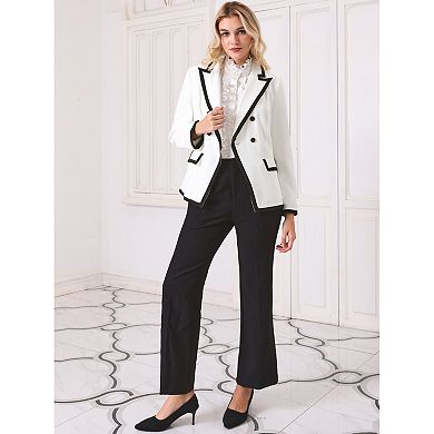 Women's Double Breasted Blazer Panel Trim Long Sleeve Work Suit Blazers ...
