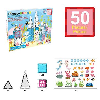 PicassoTiles 50 Piece Mermaid Magnetic Tile Building Blocks Set