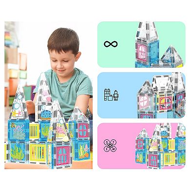 PicassoTiles 50 Piece Mermaid Magnetic Tile Building Blocks Set