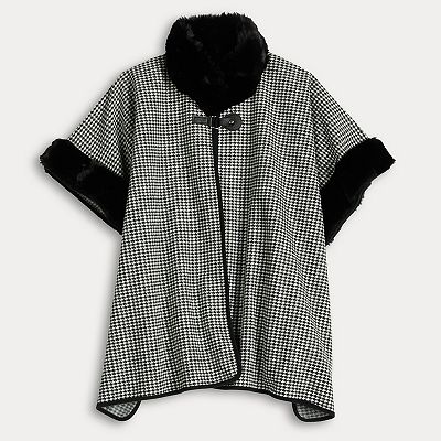 Women's Nine West Houndstooth Elevated Faux Fur Trim Cape