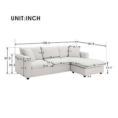 Mondawe 4 Seats Sectional Sofa,Polyester Fabric L-shaped Couch Set with Convertible Ottoman
