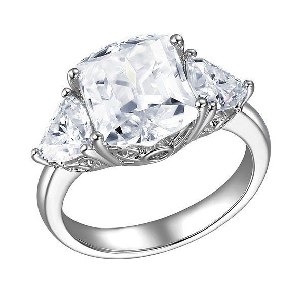 Classic Treasures Sterling Silver Lab-Created 3-Stone Moissanite ...