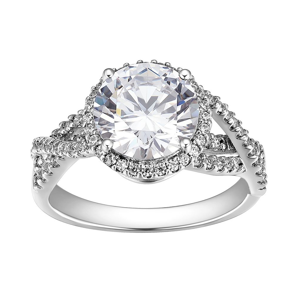 Classic Treasures Sterling Silver Lab-Created Moissanite Halo ...