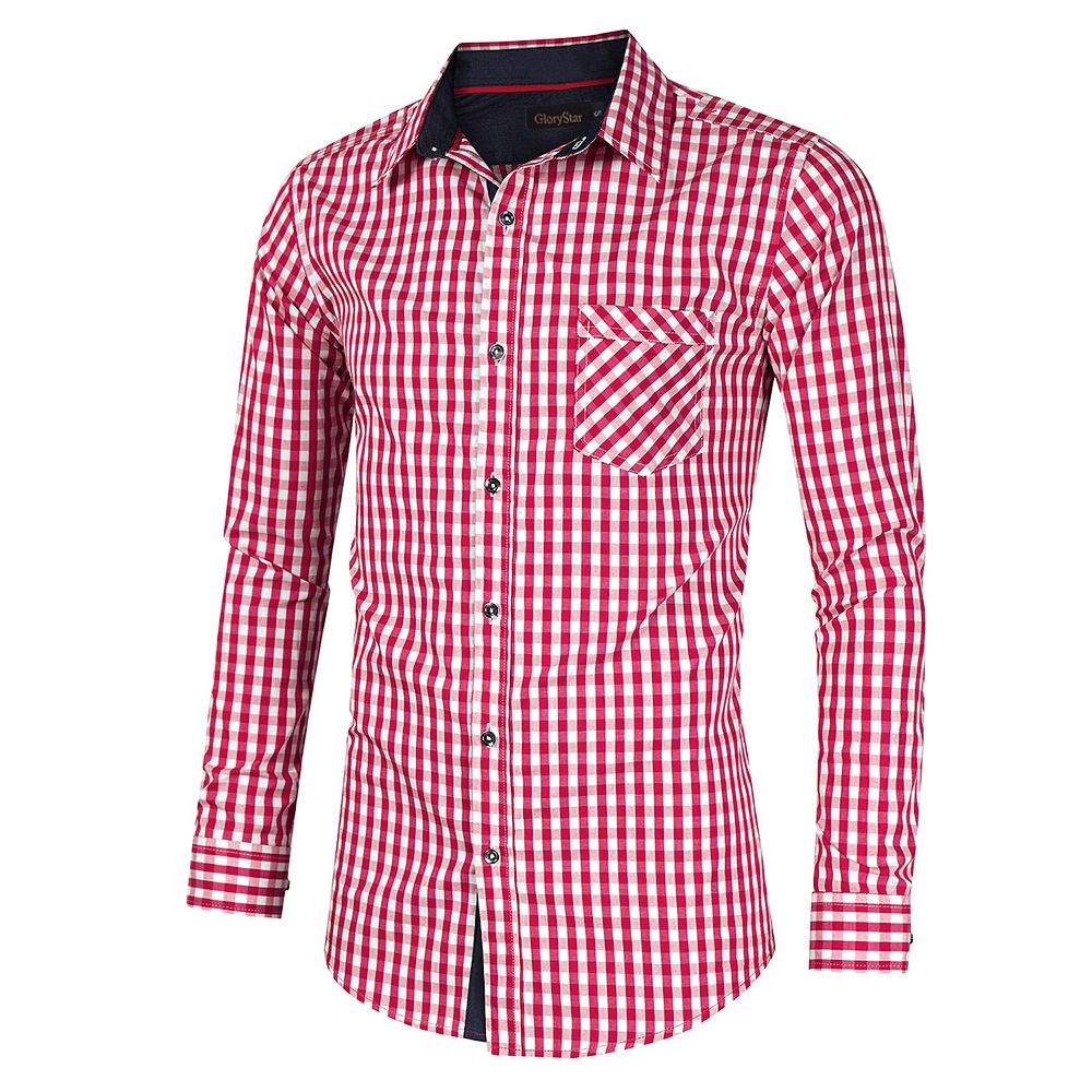 Men's Long Sleeve Button Down Casual Shirts Slim Fit Plaid Shirt