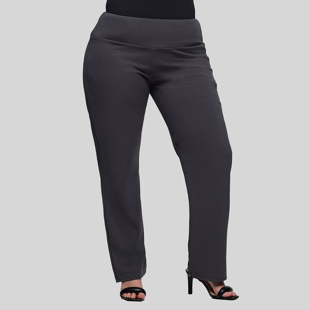 Plus Size 24Seven Comfort Apparel Comfortable Stretch High-Rise Dress Pants