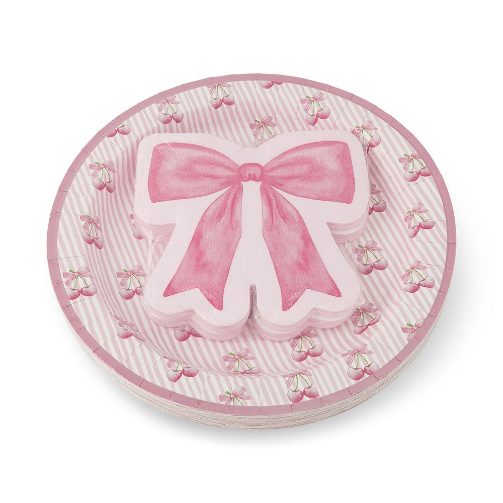 Scribble & Scribe 50-Pack Bows Party Essentials Plate & Napkin Set