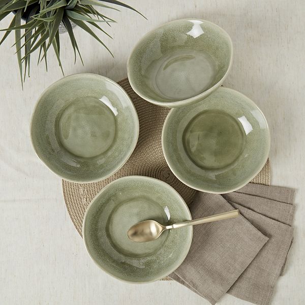 Mingle & Co. 4-Piece Reactive Green Deep Plate Set
