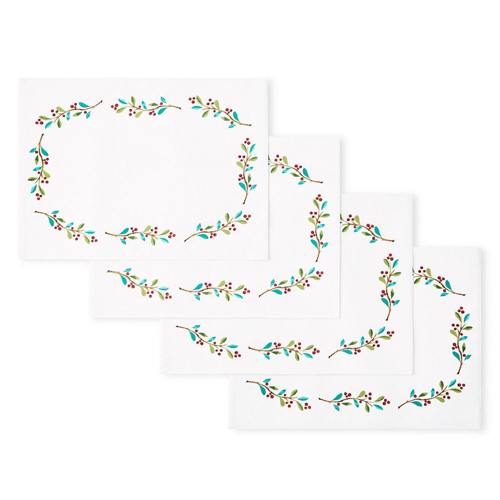 Fiesta Holly Sprig Holiday Border Reversible Machine Washable Placemat ...