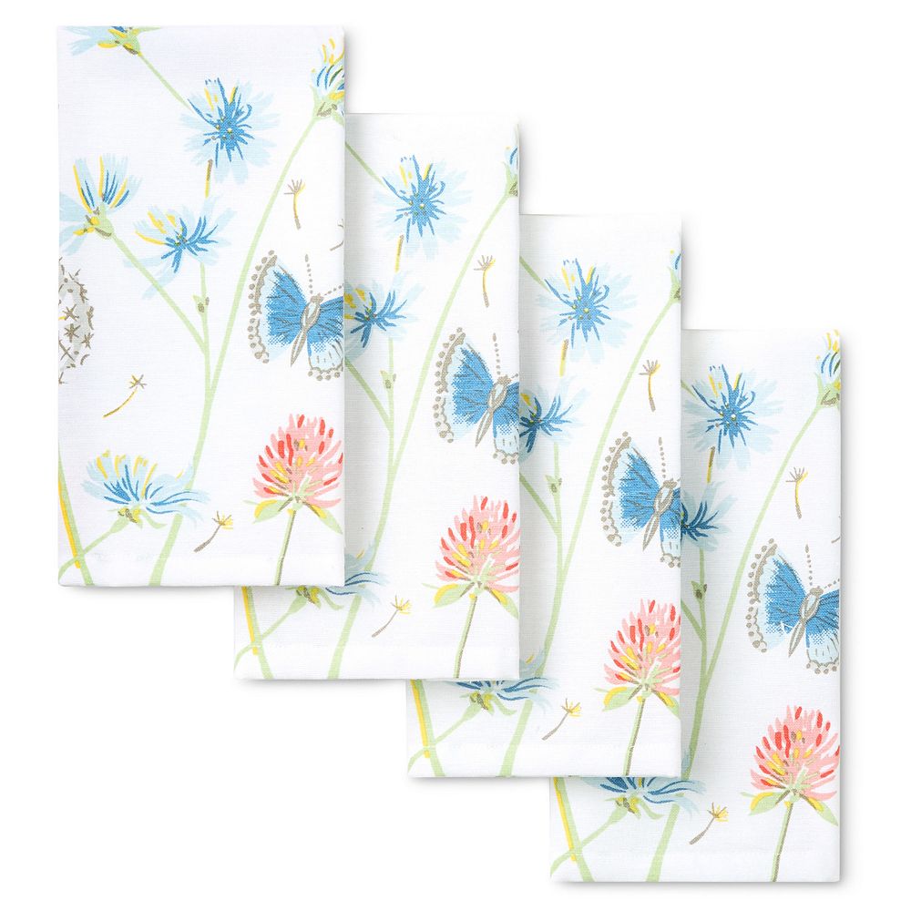 Fiesta Breezy Floral White, Blue & Pink Machine Washable Cloth Napkin 4 ...