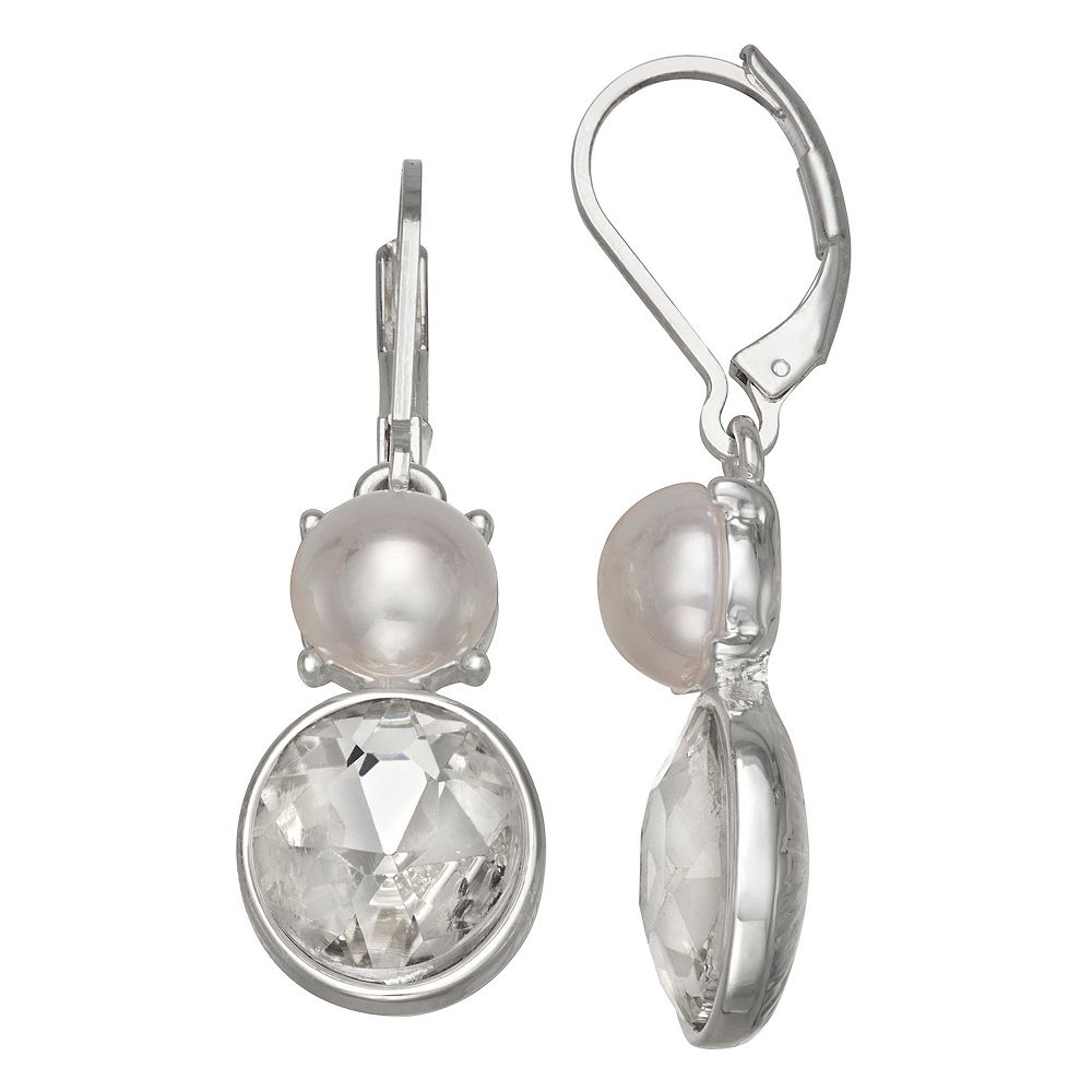 You're Invited Silver Tone Simualted Crystal & Simulated Pearl Double Drop Earrings