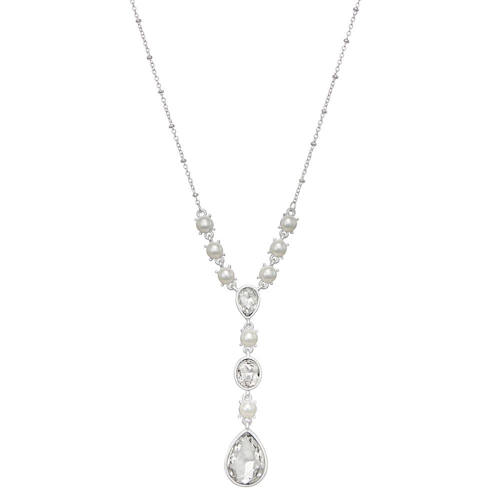 You're Invited Silver Tone Simulated Crystal & Simulated Pearl Y Necklace