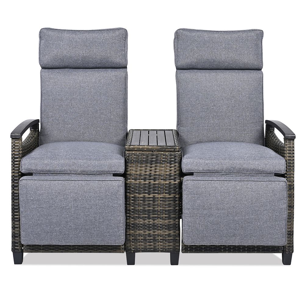 Merax Patio Recliner Loveseat Chair, Adjustable Backrest Wicker Outdoor ...