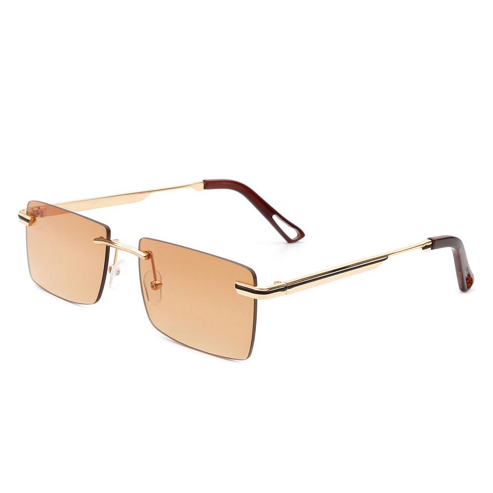 Rimless Retro Tinted Rectangle Flat top Sunglasses