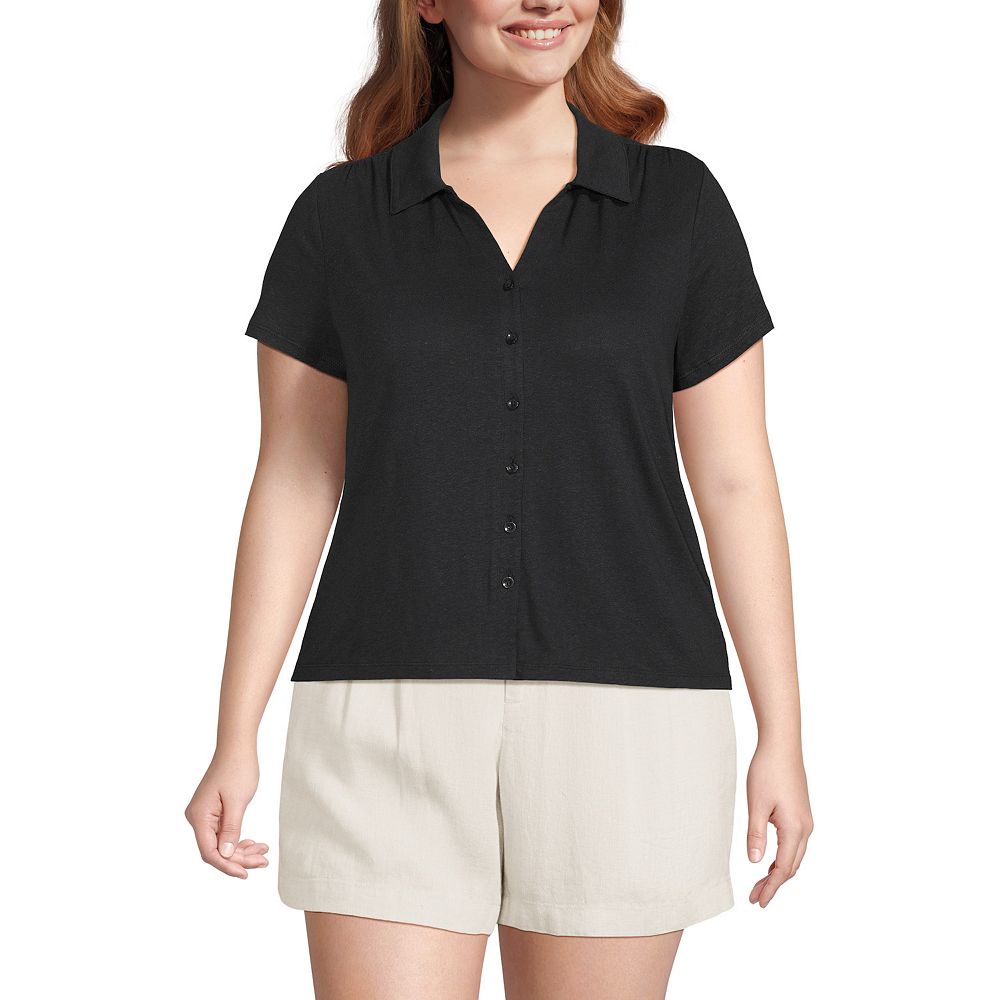 Plus Size Lands' End Short Sleeve Button Front Polo Top