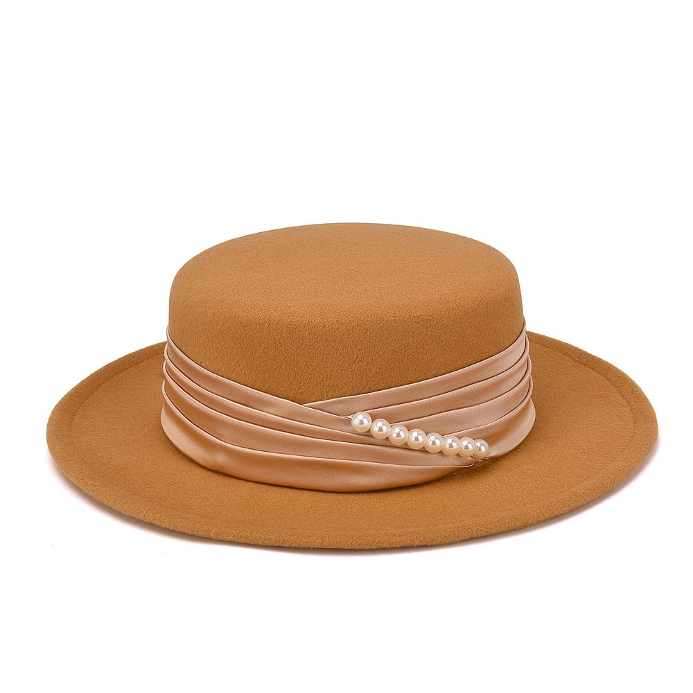 Women's Mellow World Simulated Pearl Accented Flat Top Hat