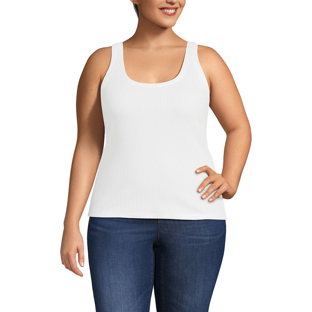 Plus Size Lands' End Pointelle Rib U-Neck Tank Top