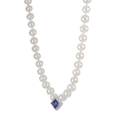 PearLustre by Imperial Sterling Silver Lab-Created Blue Sapphire, Lab ...