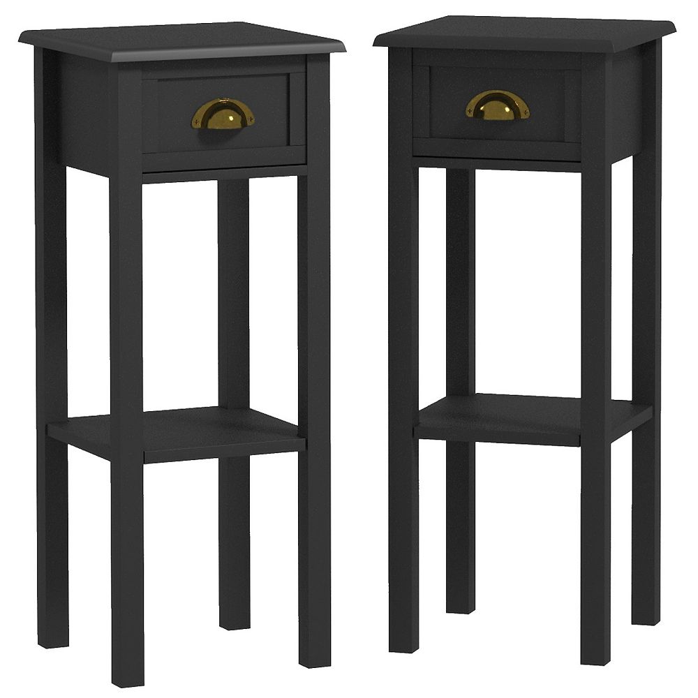 HOMCOM 2-Tier Side Tables Set of 2 with Drawer Shelf for Living Room