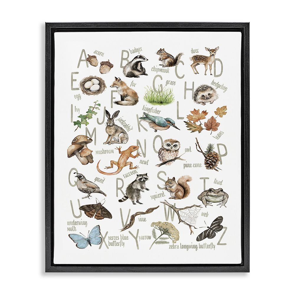 Stupell Home Decor Woodland Nature Alphabet Framed Canvas Wall Art