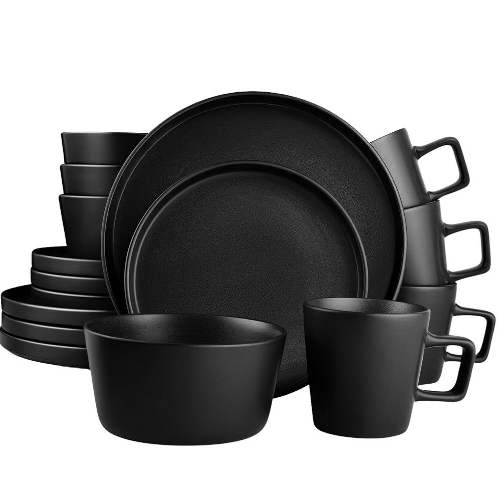 Zulay Kitchen Terra Plates and Bowls Sets, 16 Piece Modern Stoneware ...