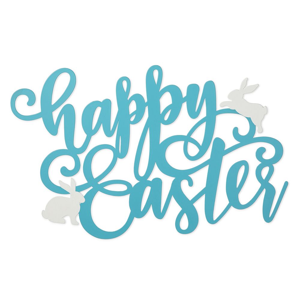 Glitzhome 18"L Hand-painted Easter Metal " Happy Easter" Door Hanger