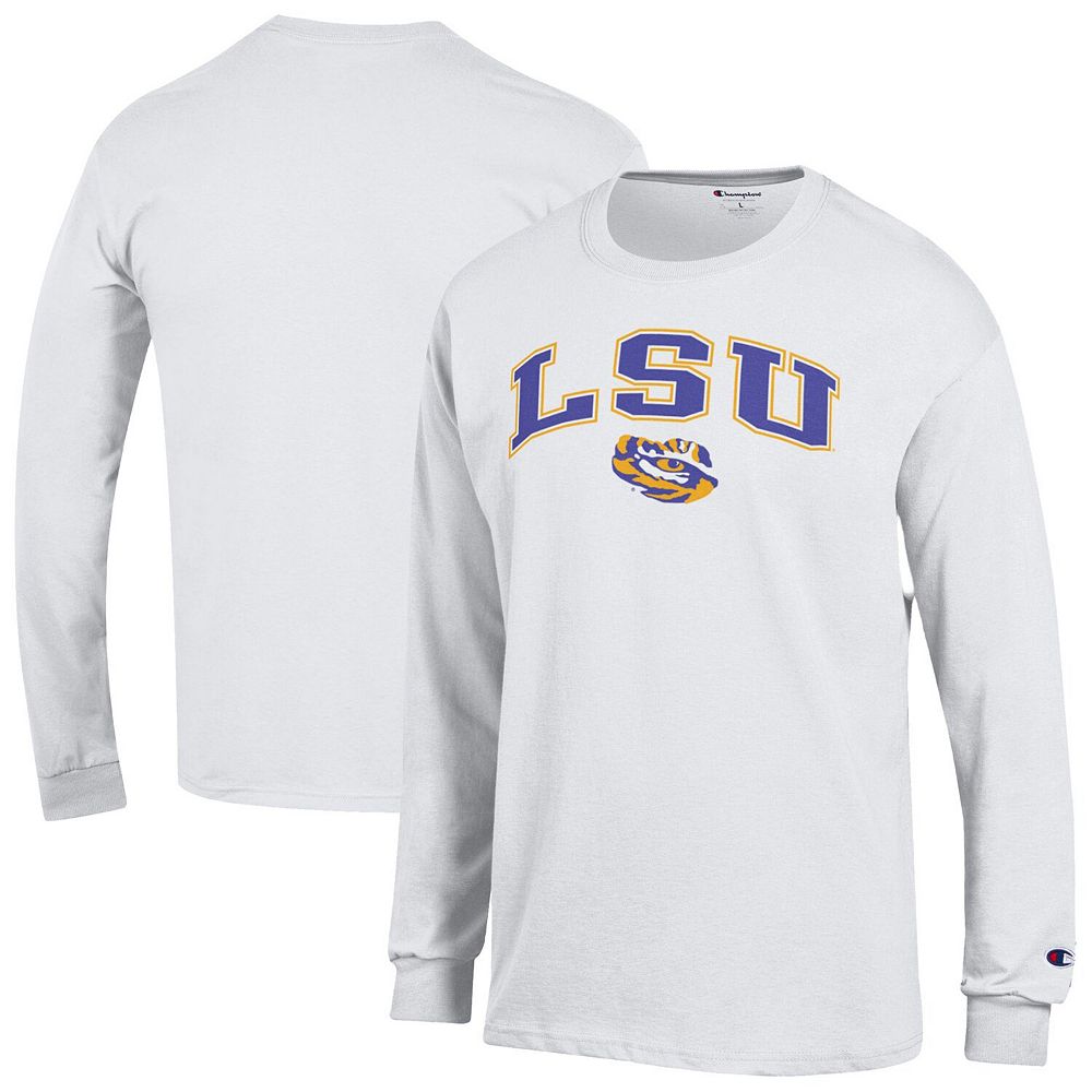 Men's Champion White LSU Tigers Arch Over Logo Long Sleeve T-Shirt