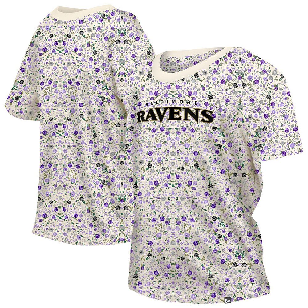Women's New Era Cream Baltimore Ravens Glam Game Floral T-Shirt