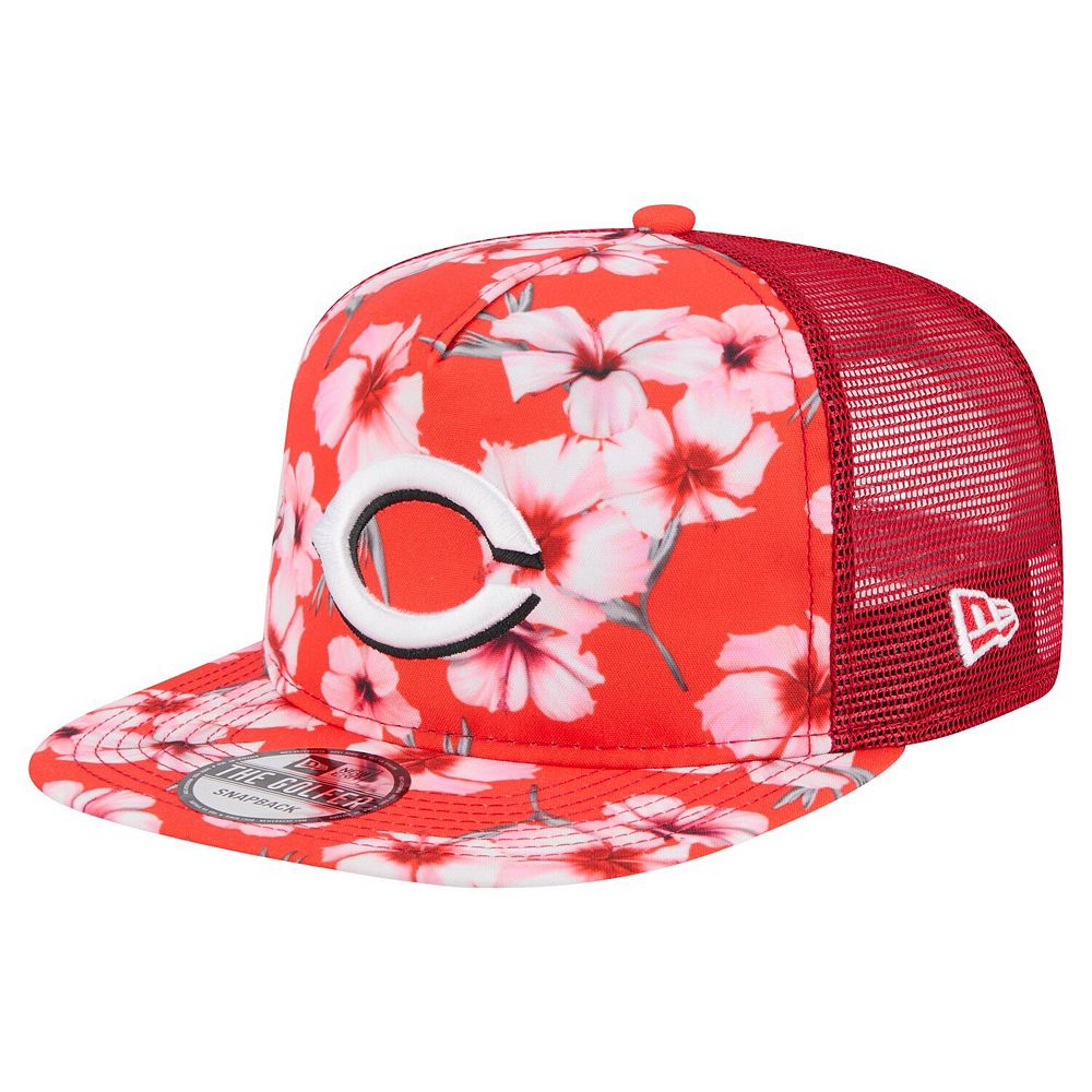 Men's New Era Red Cincinnati Reds Adventure Pattern Golfer Trucker ...