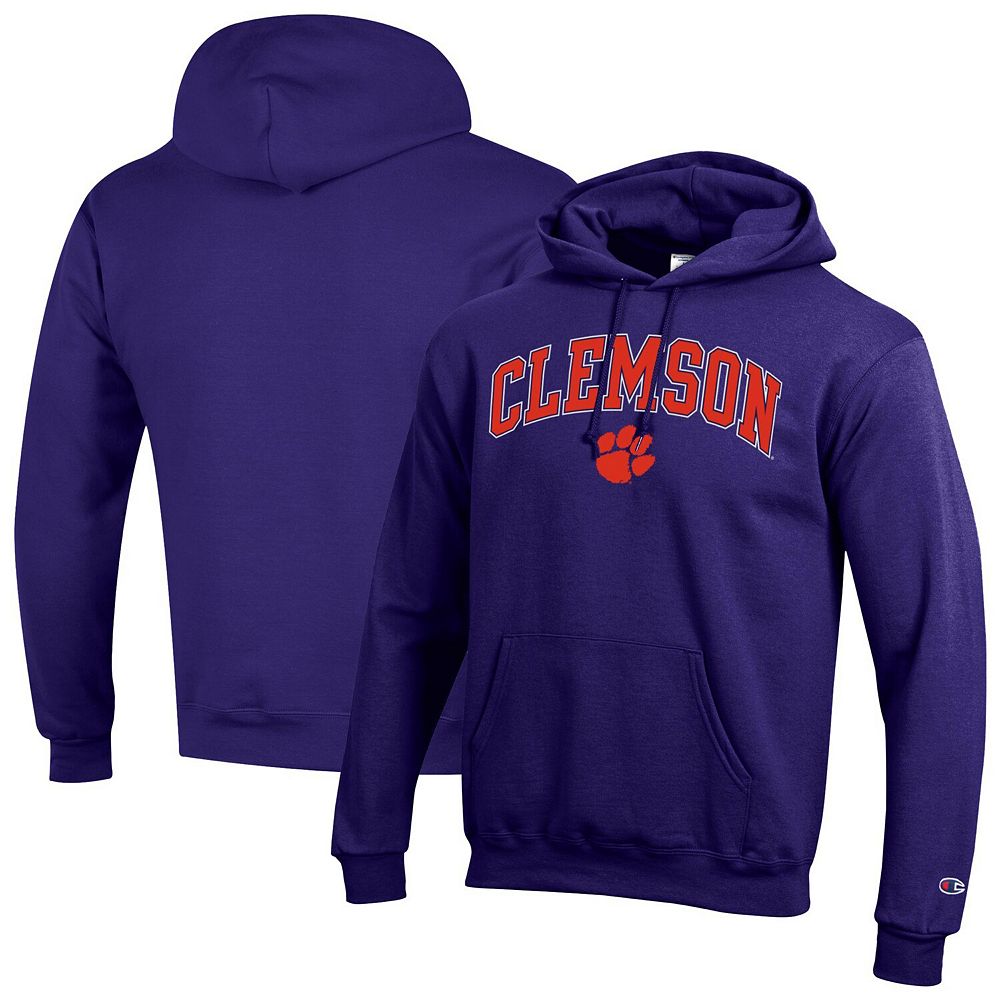 Men's Champion Purple Clemson Tigers Arched Logo Fleece Pullover Hoodie