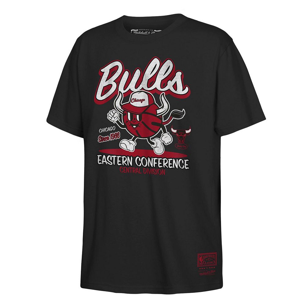 Youth Mitchell & Ness Black Chicago Bulls Retro Mascot Script T-Shirt