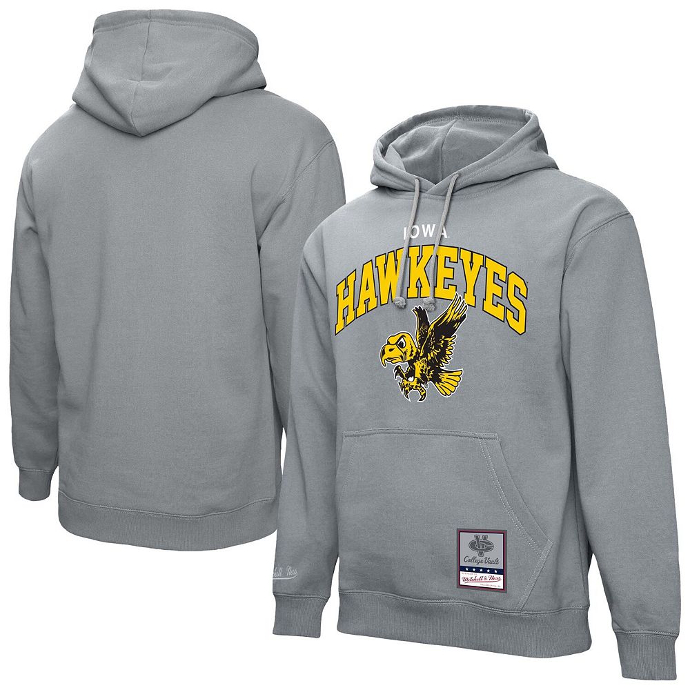 Men's Mitchell & Ness Heather Gray Iowa Hawkeyes Classic Arch Pullover ...