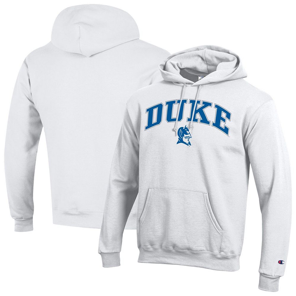 Men's Champion White Duke Blue Devils Arch Over Logo Pullover Hoodie