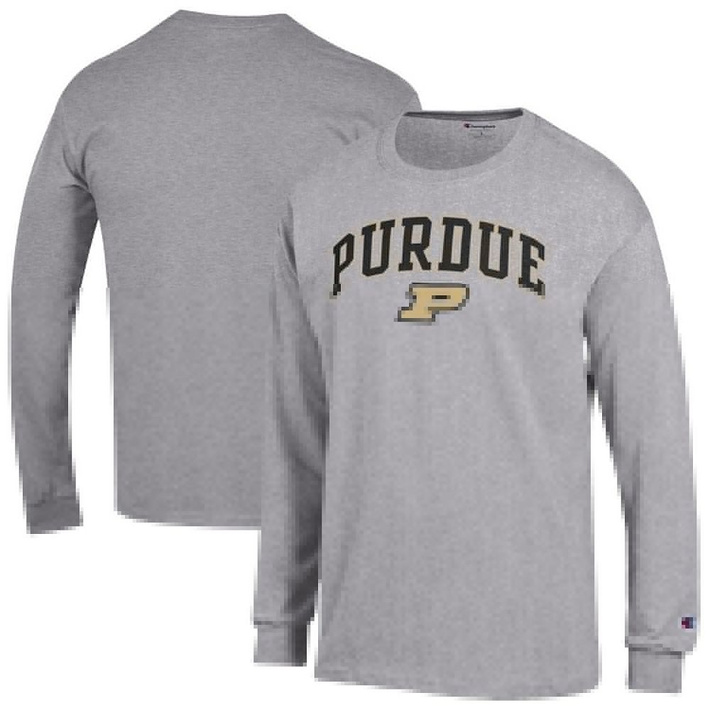 Men's Champion Heather Gray Purdue Boilermakers Arch Over Logo Long ...