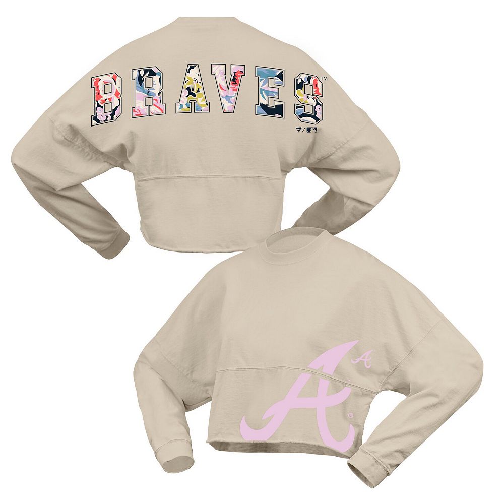 Women's Fanatics Cream Atlanta Braves Floral Preppy Cropped Long Sleeve ...