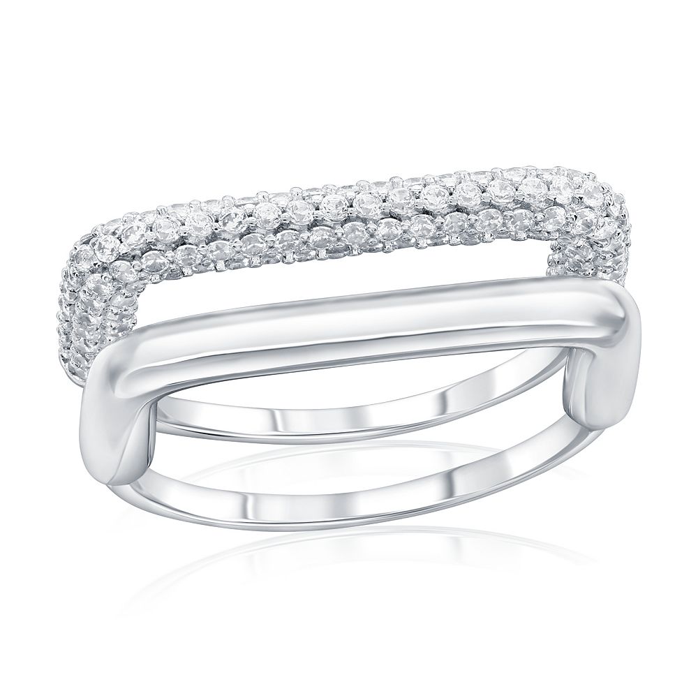 Argento Bella Sterling Silver Cubic Zirconia Polished Double Band ...