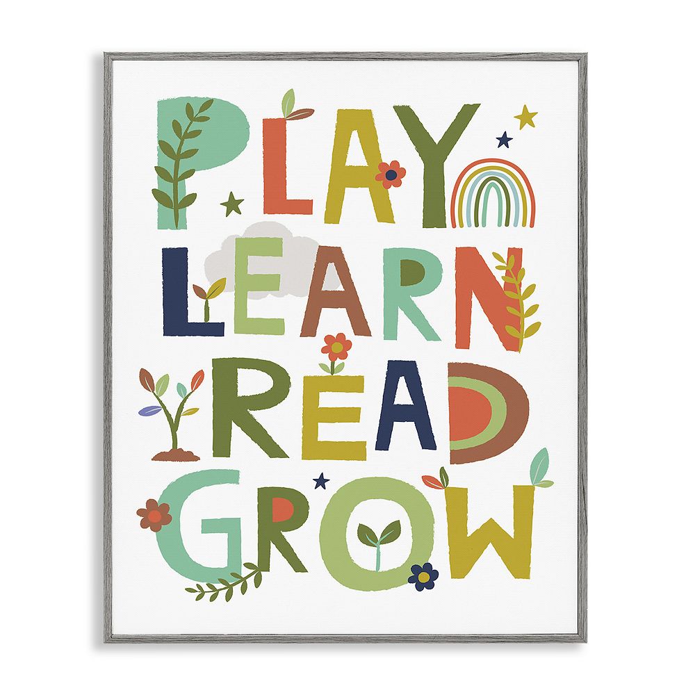 Stupell Home Decor Play Learn Read Grow Typography Framed Wall Art