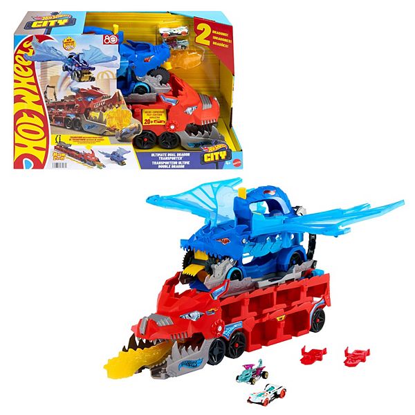 Mattel Hot Wheels Ultimate Dual Dragon Transporter with 2 1:64 Scale Cars