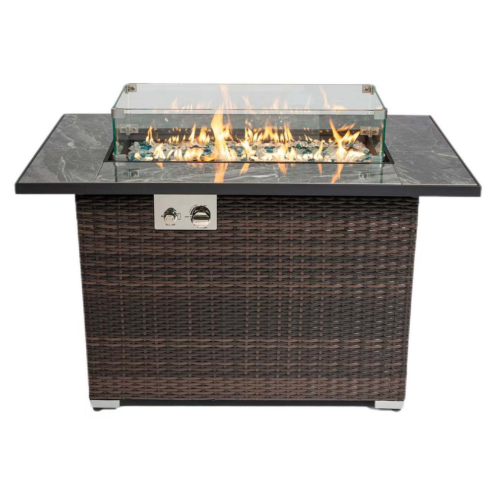 Mondawe 44 Inch Outdoor Rattan Fire Pit With Ceramic Tabletop Gas Fire ...