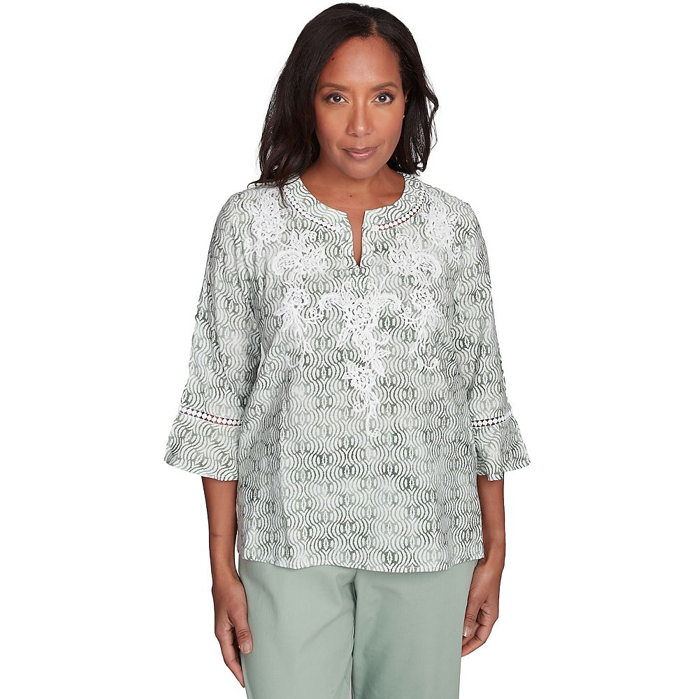 Women's Alfred Dunner Embroidered Geometric Flare Sleeve Top