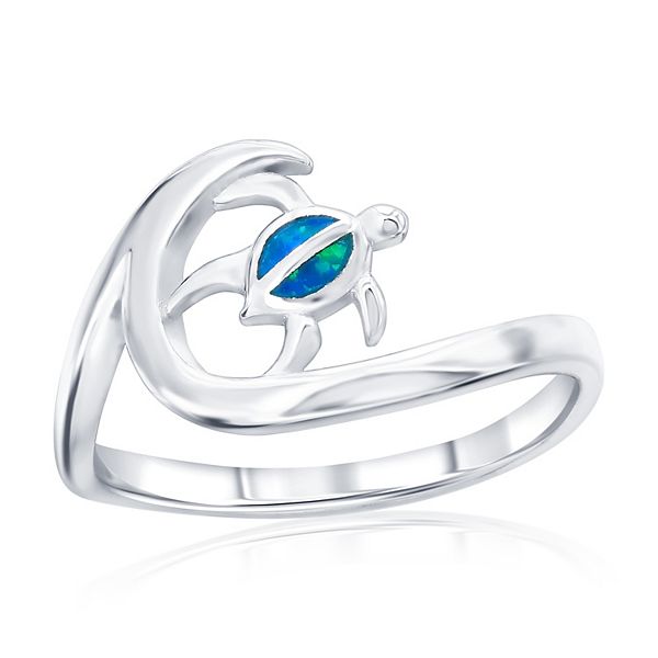 Nautica Rocks Sterling Silver Wave & Blue Opal Turtle Ring