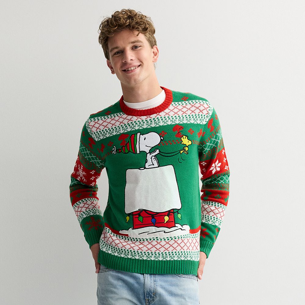 Men's Snoopy Long Sleeve Crewneck Pullover Sweater