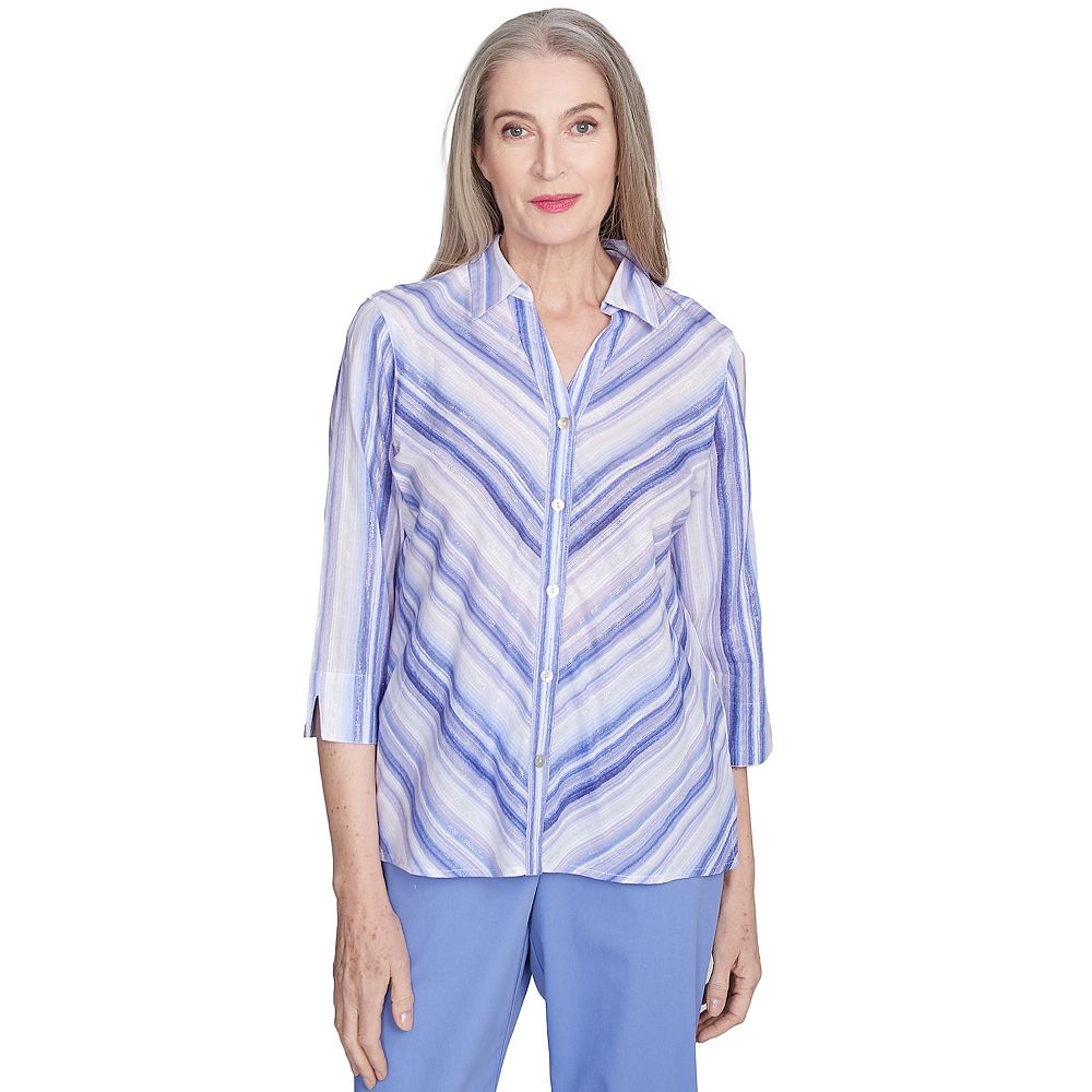 Petite Alfred Dunner Woven 3/4 Length Sleeve Top