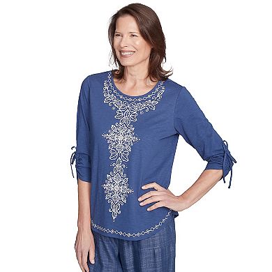 Petite Alfred Dunner Embroidered Centered Tie Sleeve Top