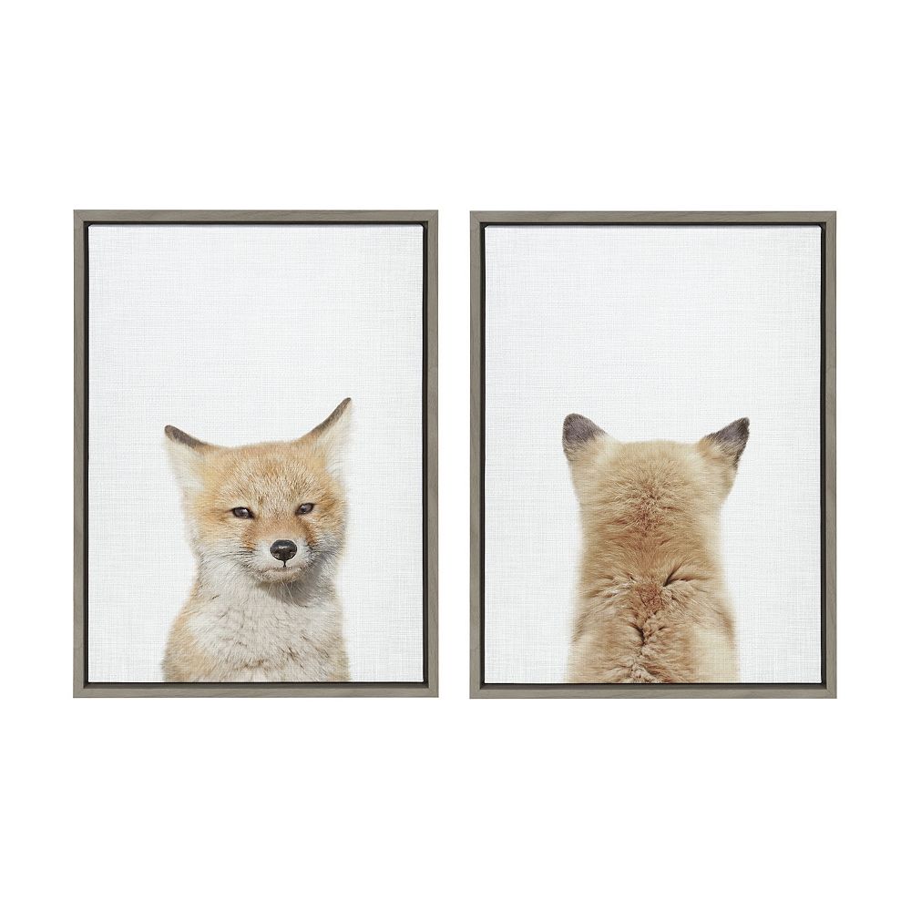Sylvie Baby Fox Front and Back Framed Canvas by Amy Peterson Art Studio