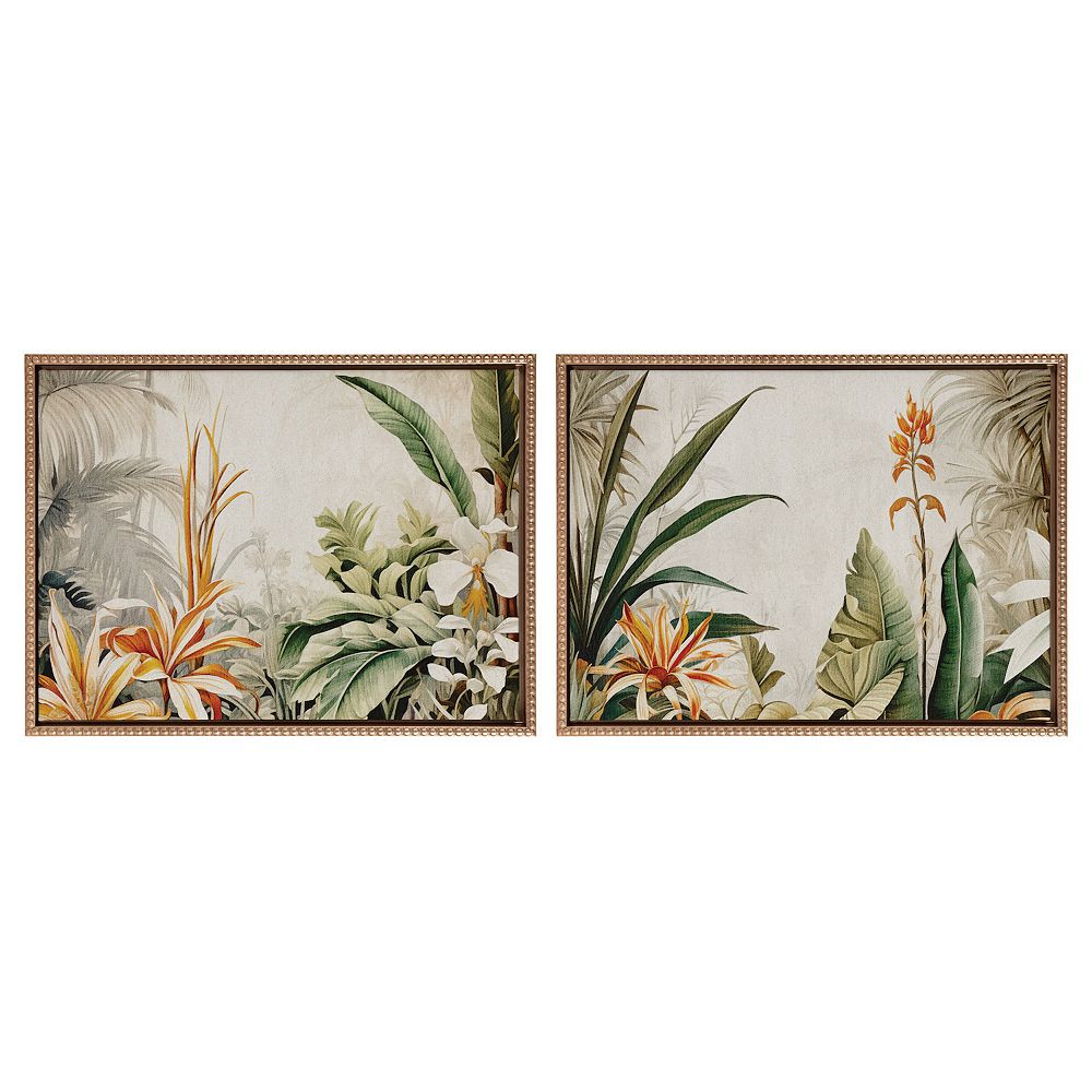 Sylvie Beaded Retro Jungle Botanical 1 and 2 Framed Canvas Art Set by ...