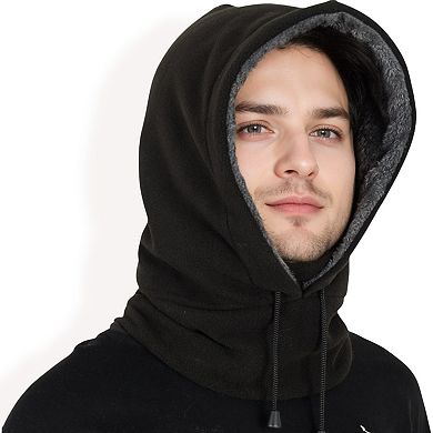 Men's Fleece Hooded Neck Warmer with Adjustable Drawstrings and Full ...