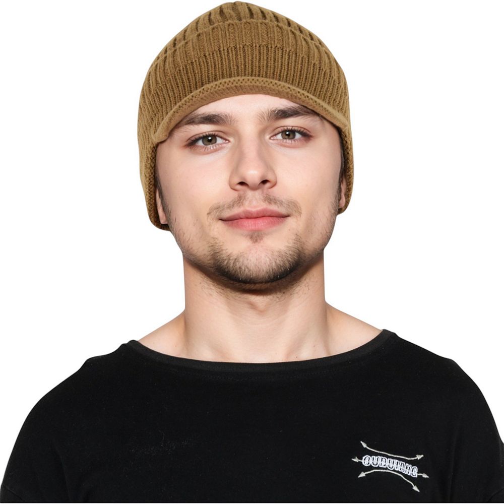 Men's Ribbed Knit Baseball Cap with Ear Flap Coverage for Winter Warmth ...