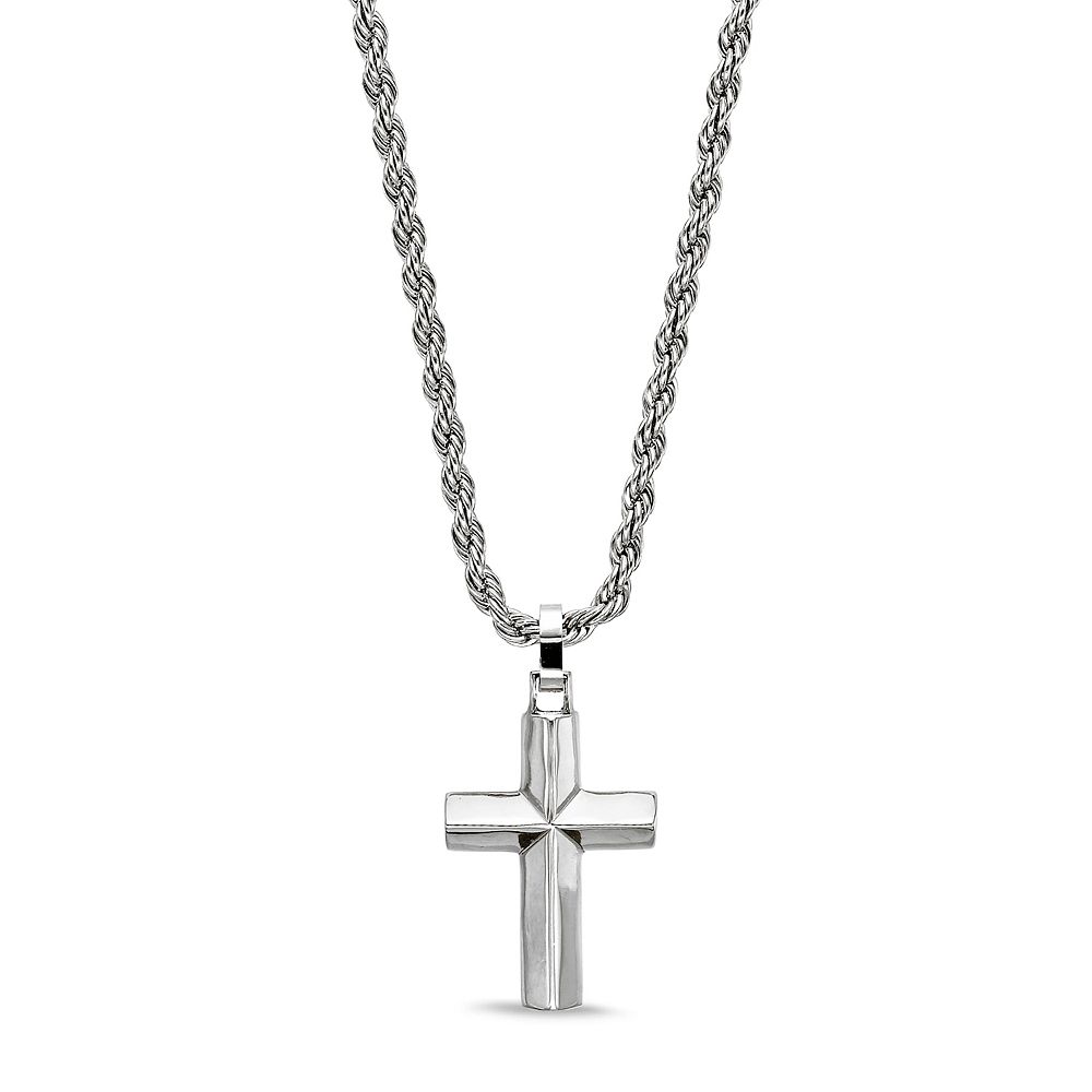 Men's LYNX Stainless Steel Rope Chain Cross Pendant Necklace