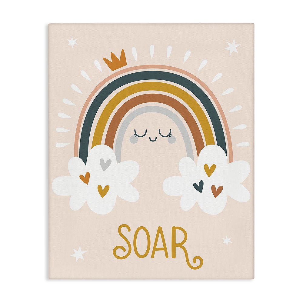 Stupell Home Decor Soar Calligraphy Rainbow Hearts Stars Canvas Wall Art