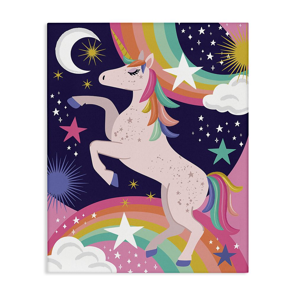 Stupell Home Decor Magical Space Unicorn Dancing Rainbows Stretched ...